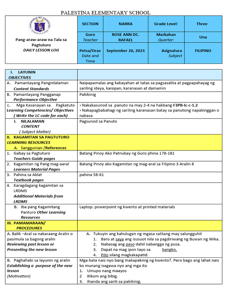 COT LP (Pagsunod Sa Panuto) | PDF