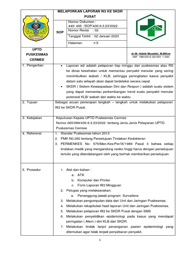 SOP Pelaporan W2 ke SKDR | PDF
