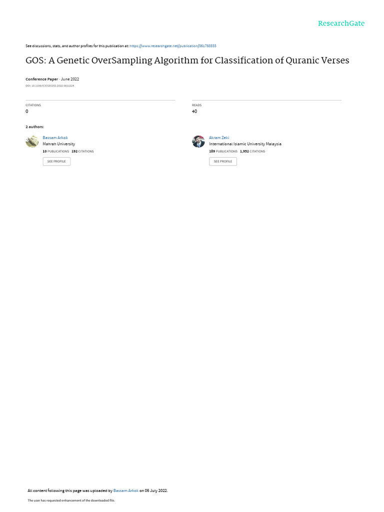 GOS A Genetic OverSampling Algorithm For Classification of Quranic ...