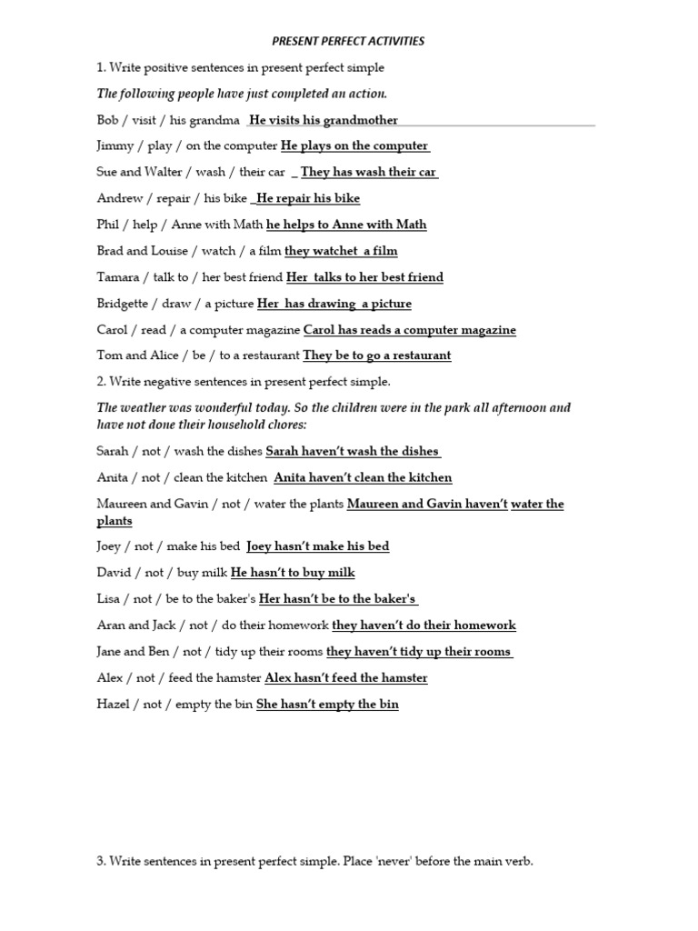 Present Perfect Activities | PDF