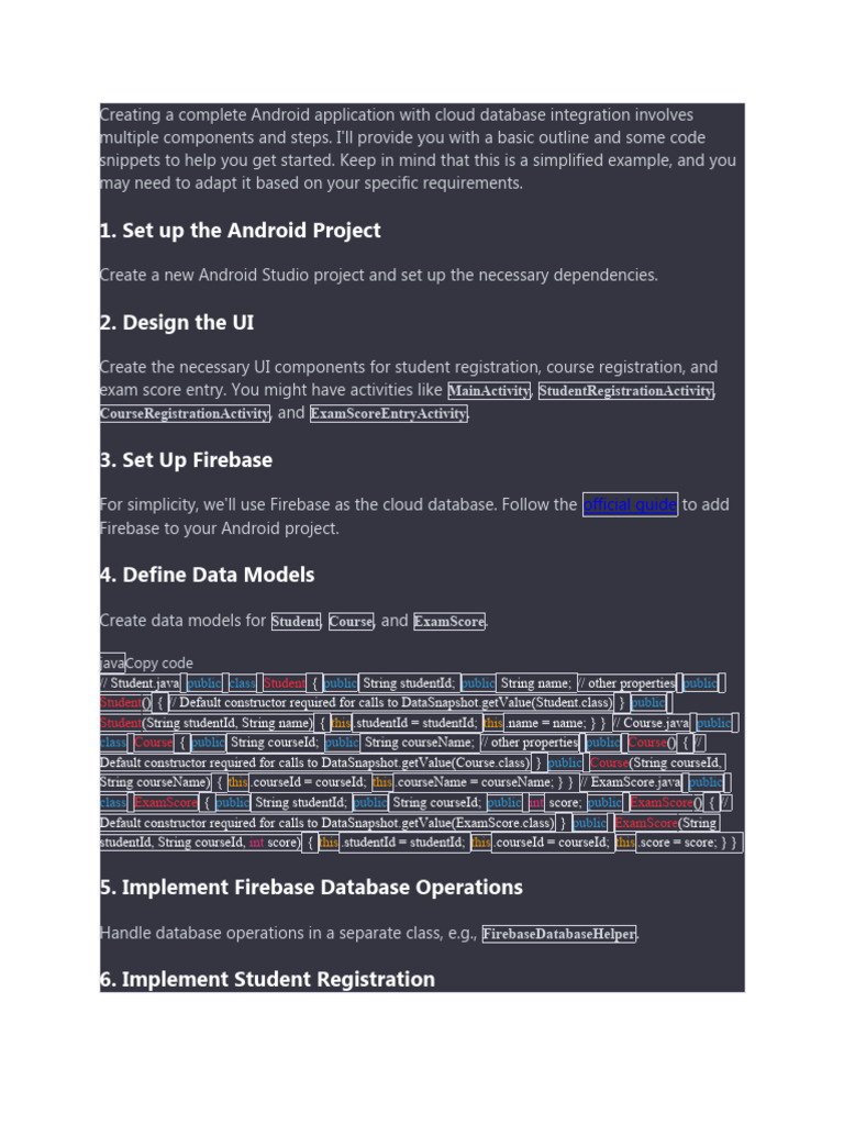 Set Up The Android Project: Mainactivity Studentregistrationactivity Courseregistrationactivity ...