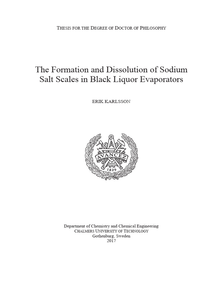 The Formation and Dissolution of Sodium Salt Scales in Black Liquor ...