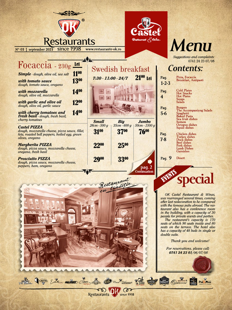 MENIU Castel PUB-A4 Engleza | PDF