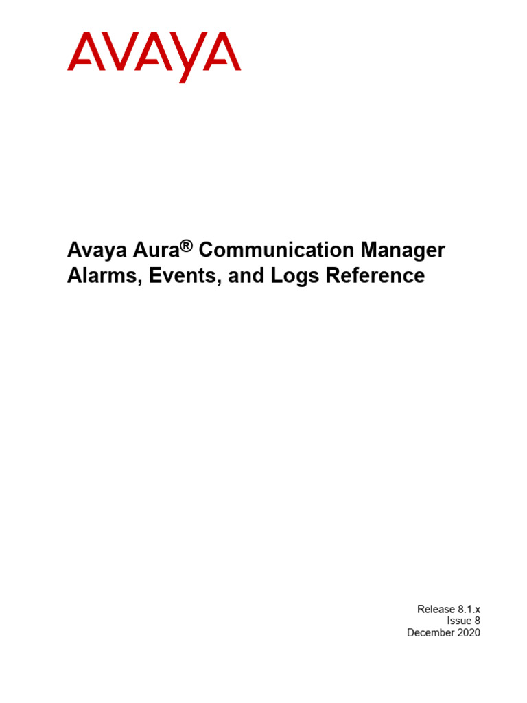 Avaya Communication Manager Alarms Events and Logs Reference R8.1.3 ...