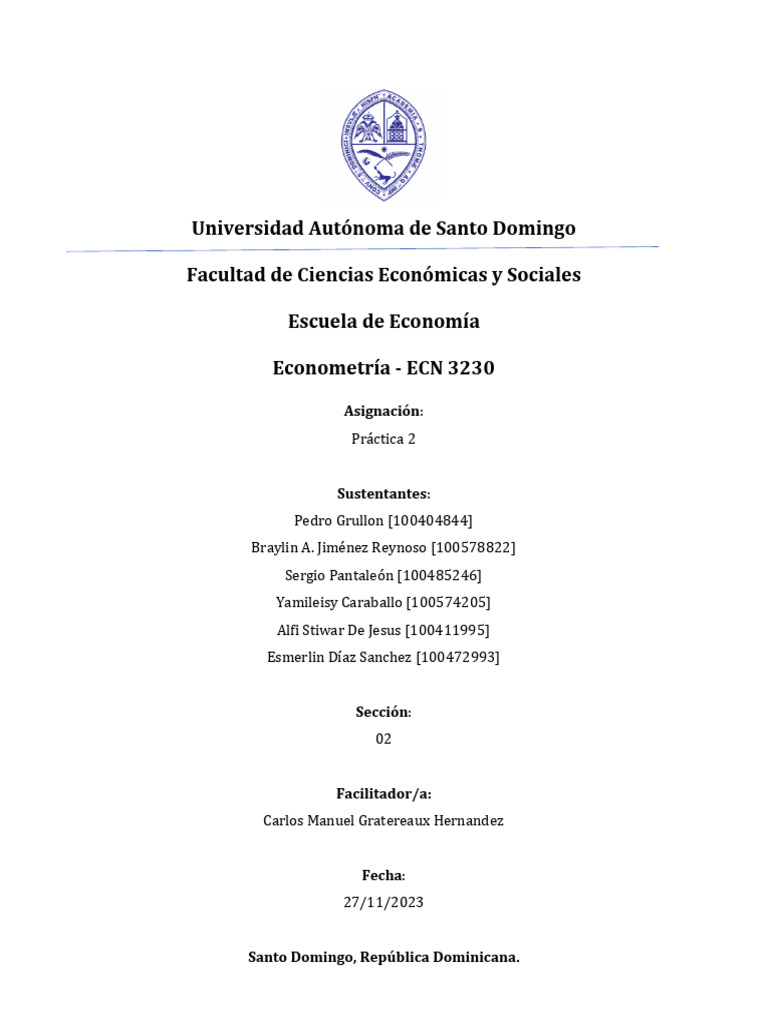 Práctica II - ECONOMETRÍA | PDF | Análisis de regresión | Logaritmo