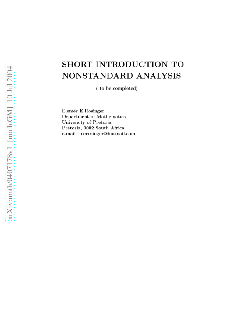 Short Intro To NSA | PDF | Mathematics | Mathematical Analysis