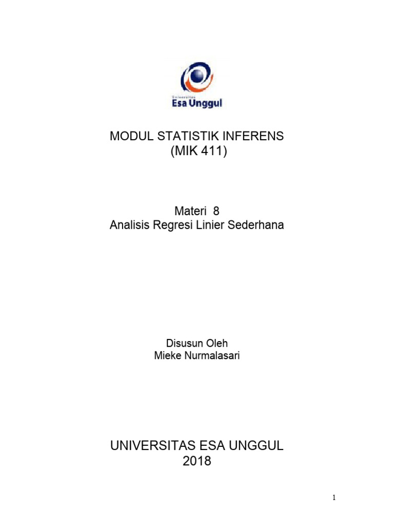 Modul8-Analisis Regresi Sederhana-MIK411-Statistik Inferens | PDF | Metode & Bahan Ajar