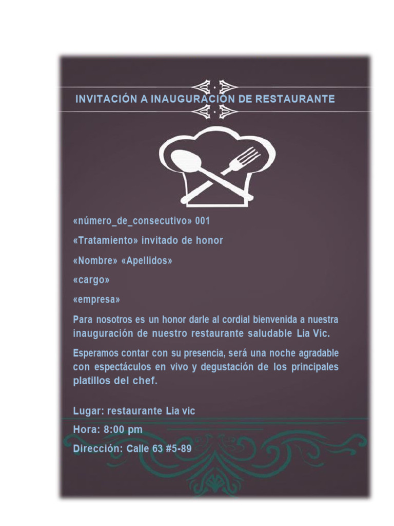 INVITACION - A - INAUGURACION - DE - RESTAURANTE Bosquejo | PDF
