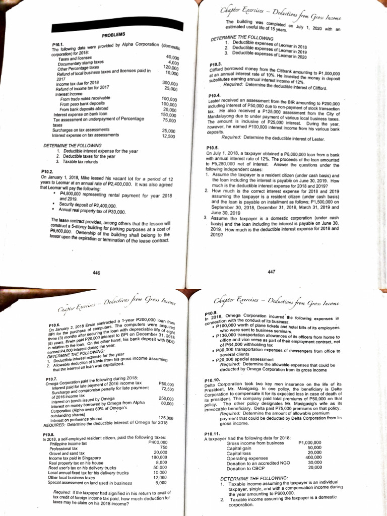 Chapter 10 EXERCISES - Deductions | PDF
