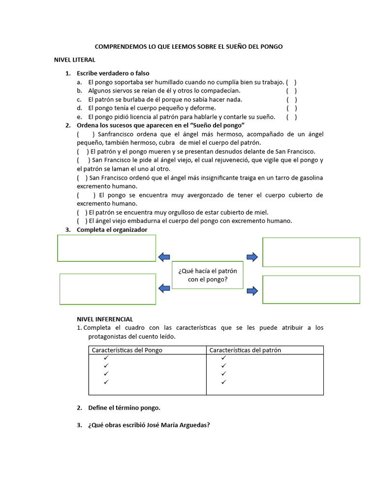 Comprendemos Lo Que Leemos Sobre El Sueño Del Pongo | PDF
