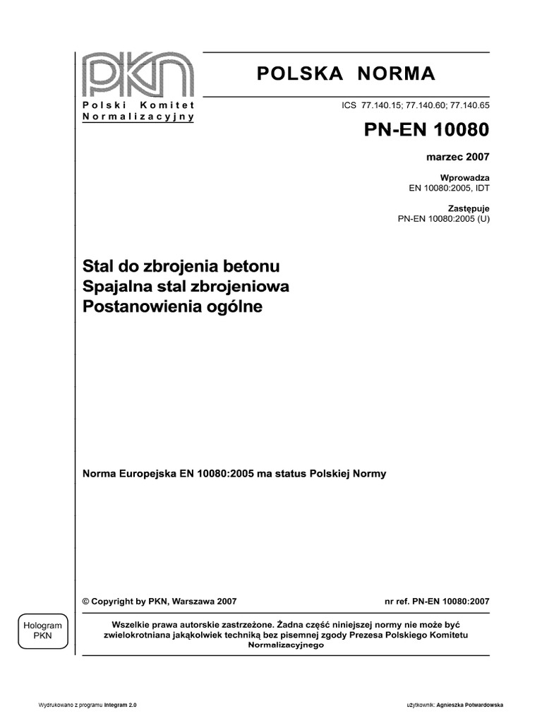 PN-EN 10080 Stal do zbrojenia betonu. Spajalna stal zbrojeniowa ...