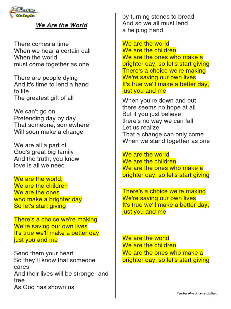 We Are the World Lyrics Summary | PDF