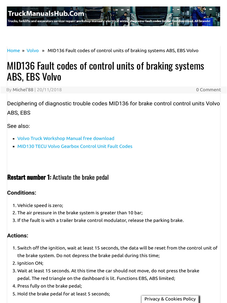 Volvo Mid 136 Fault Codes | PDF | Anti Lock Braking System | Vacuum Tube