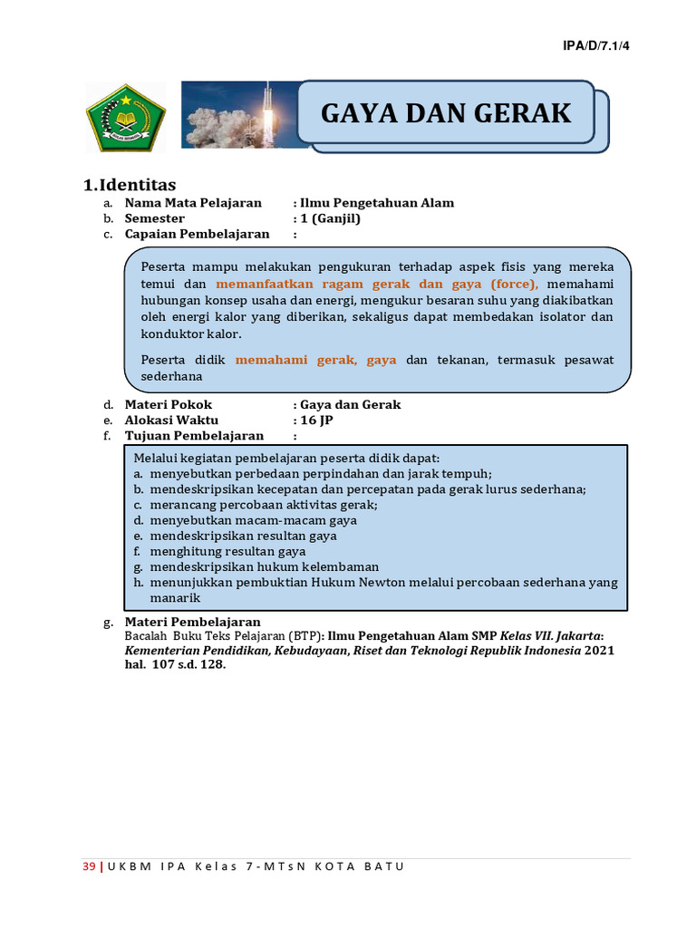 Ipa-1 Bab 4 Gerak Dan Gaya | PDF