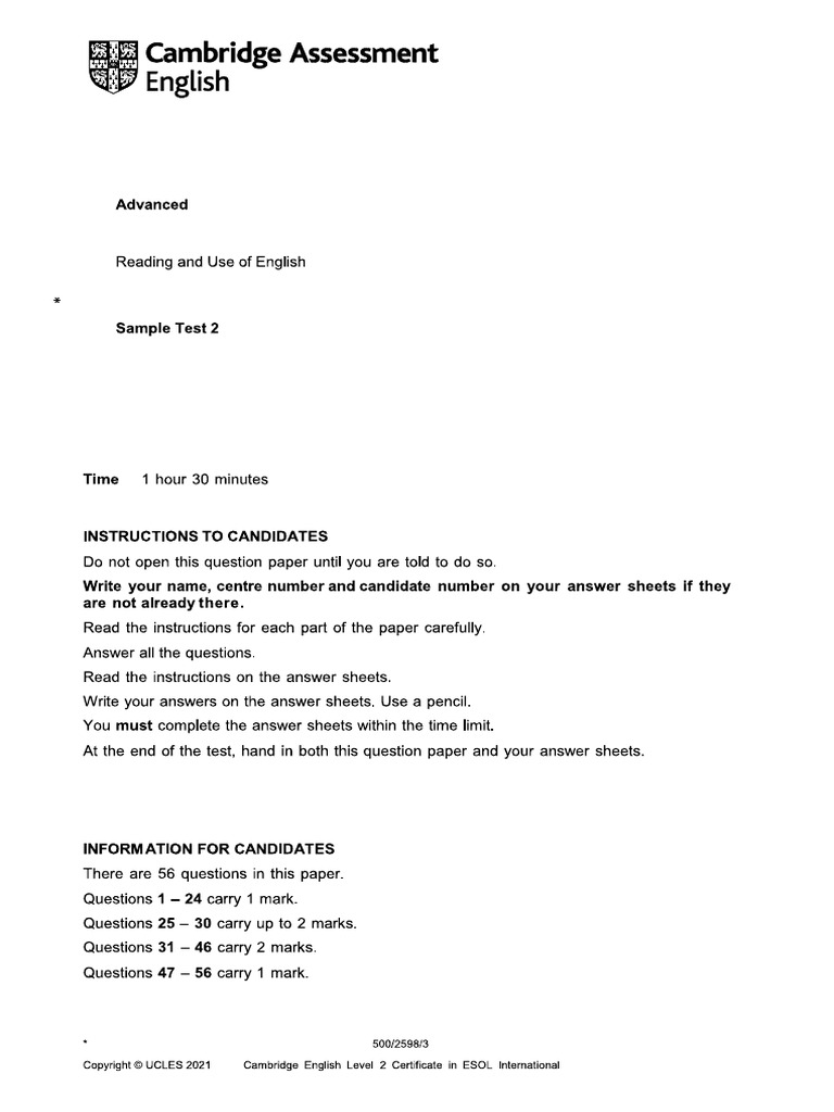 C1 Cambridge Reading and Use of English Summer Work 2 | PDF