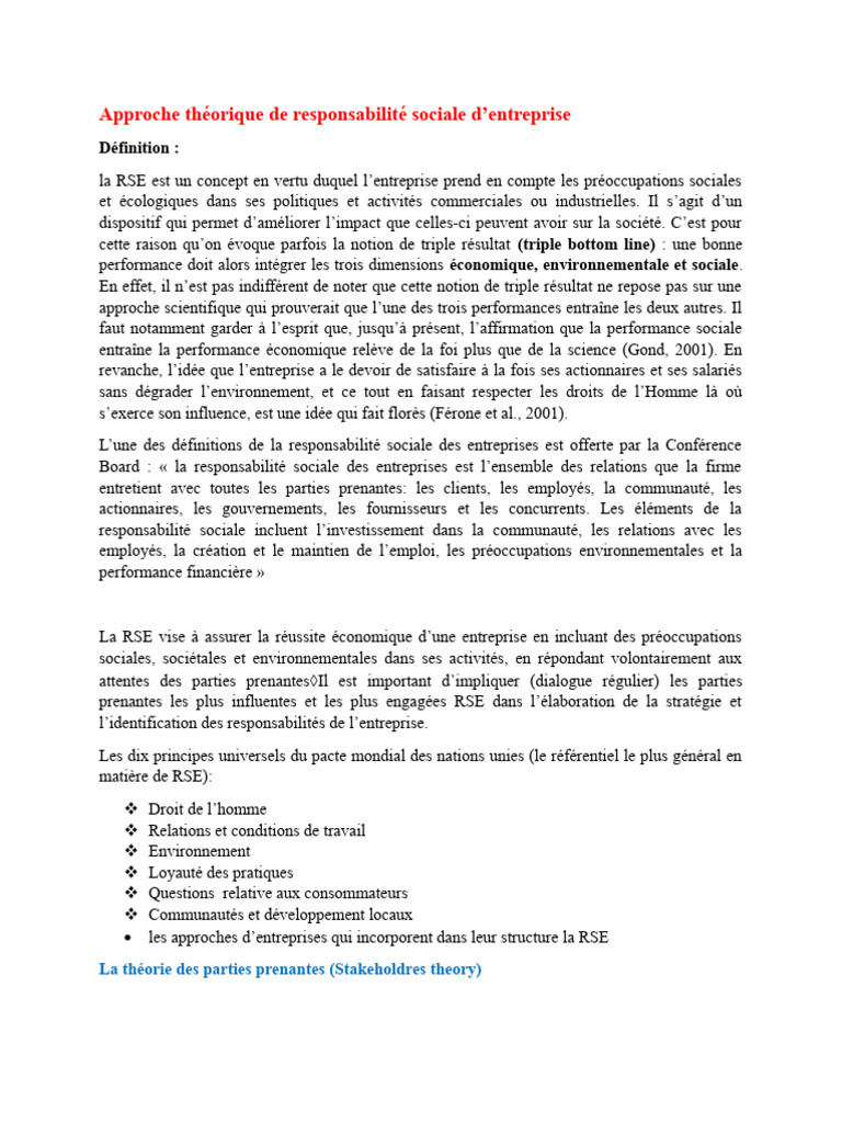 Approche Théorique de Responsabilité Sociale D | PDF | Partie prenante ...
