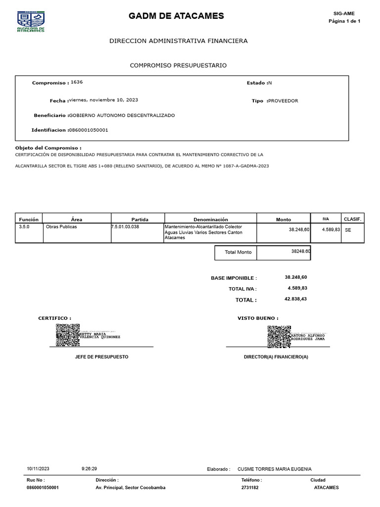Gadm de Atacames: Direccion Administrativa Financiera | PDF | Economias