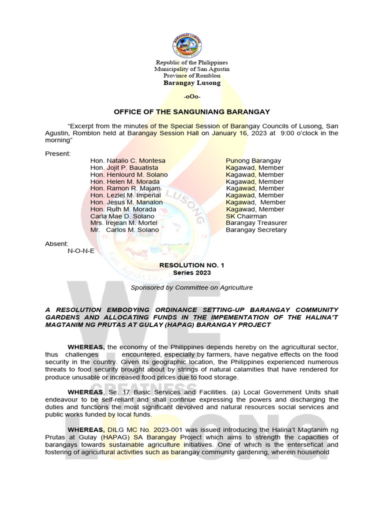 Barangay Hapag Ordinance | PDF | Hydroponics | Aquaponics