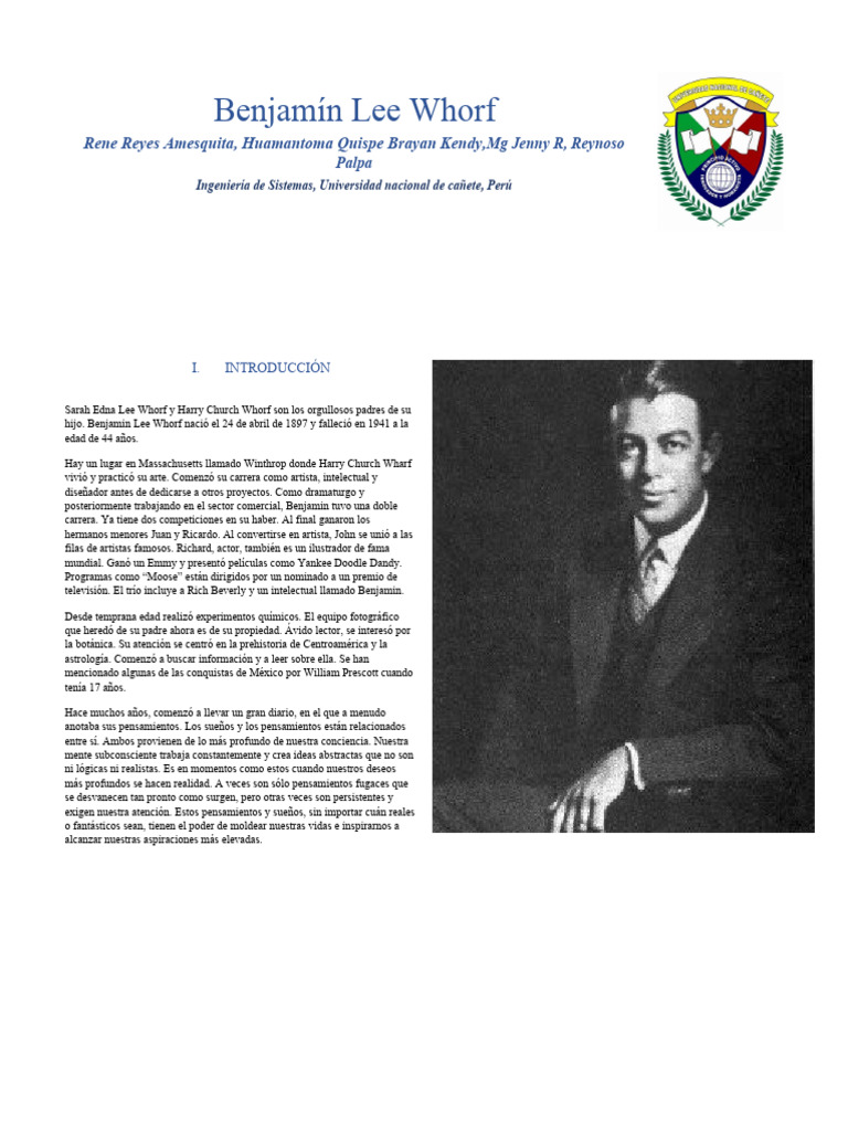 Benjamín Lee Whorf-Trabajo de Investigacion | PDF | Pensamiento ...