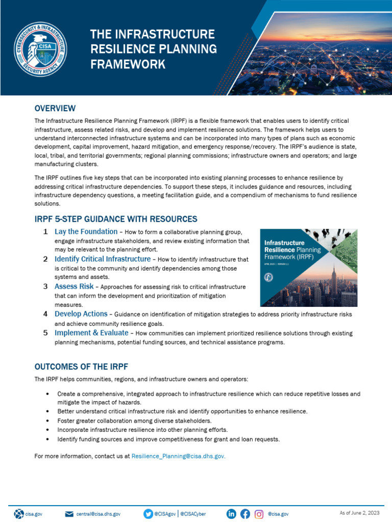 Infrastructure Resilience Planning Framework Fact Sheet - June23 - 508c | PDF | Climate ...