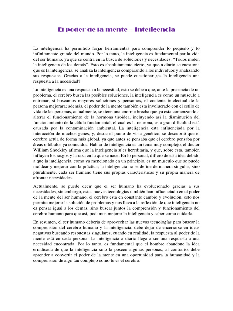 El Poder de La Mente | PDF | Mente | Inteligencia