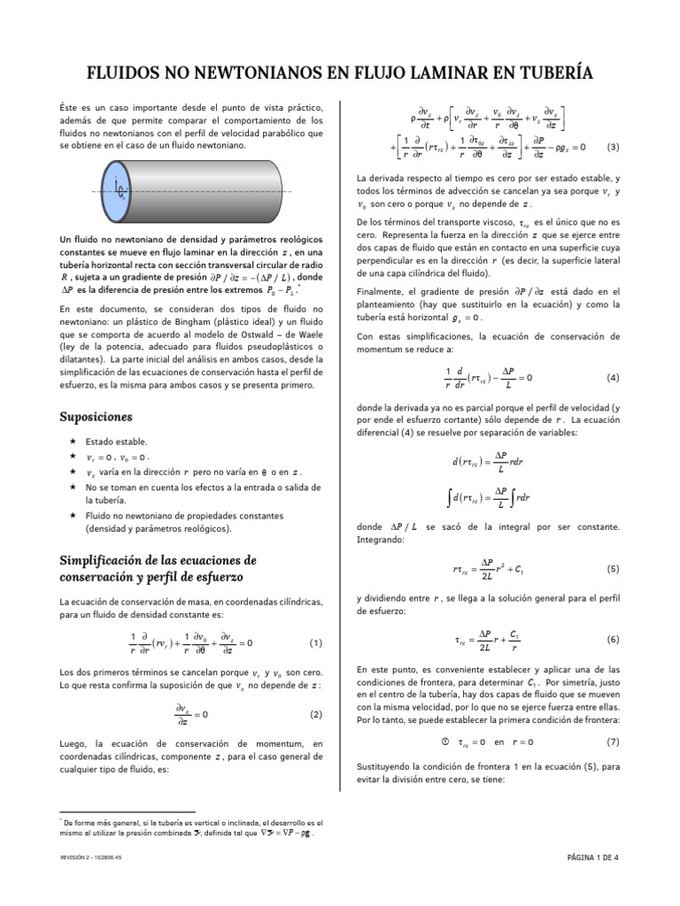 Fluidos No Newtonianos Tuberia | PDF | Ecuaciones | Viscosidad