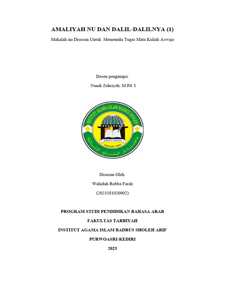 Amaliyah Nu Dan Dalil | PDF