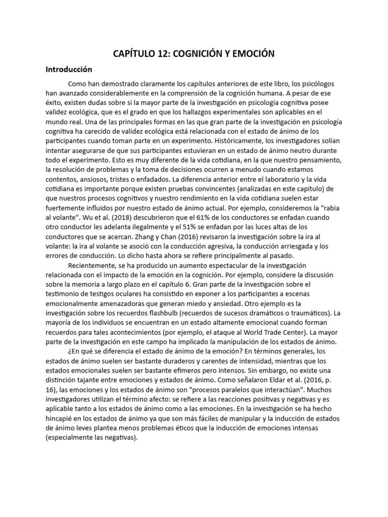 Cognición Y Emoción Pdf Las Emociones Memoria