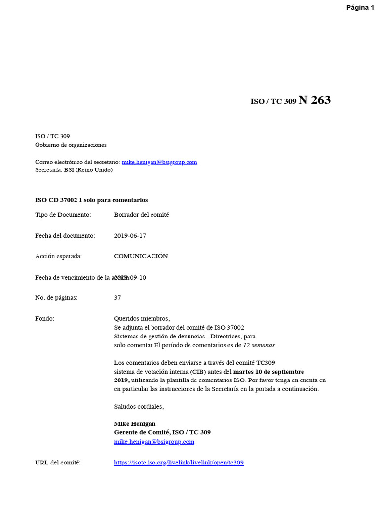 ISO - TC 309 N 263 - Es | PDF | Organización internacional para la ...