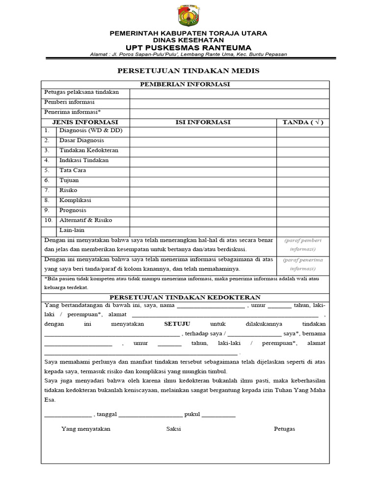 Form Persetujuan Tindakan Medis | PDF | Pengembangan Diri | Kesehatan Holistik