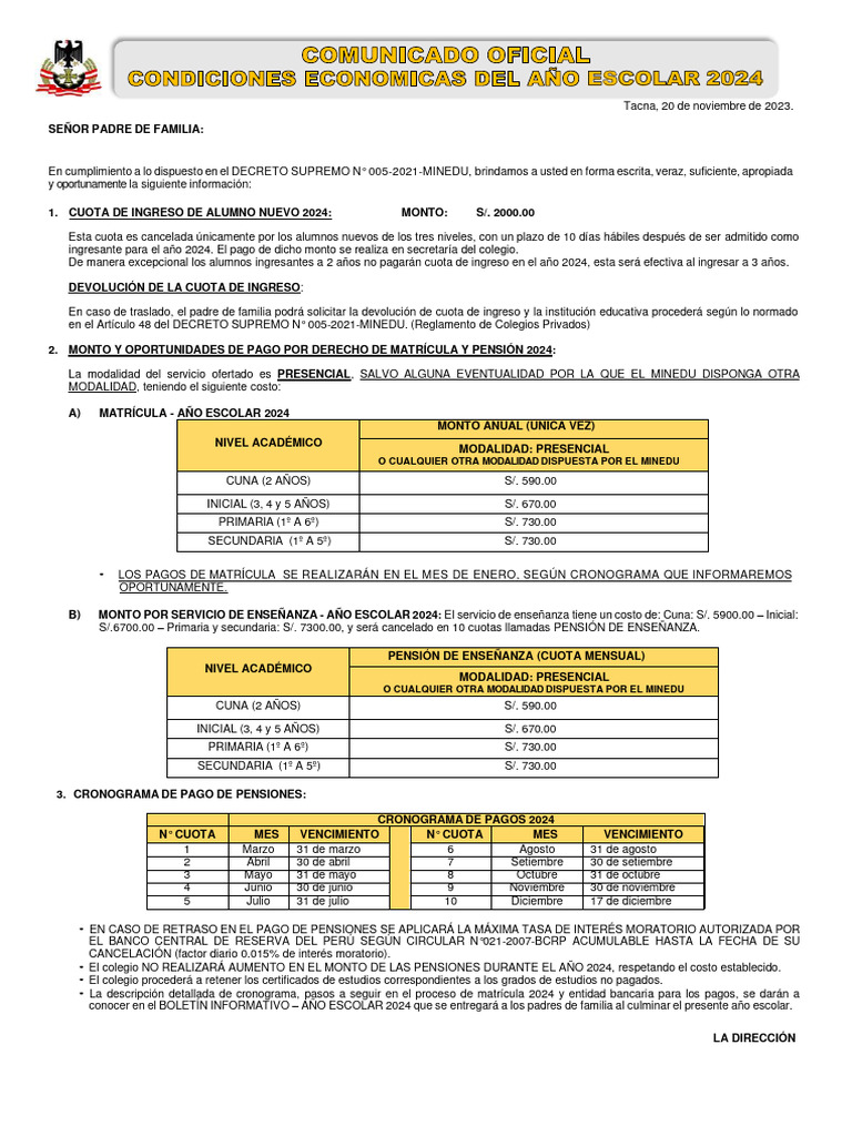 Comunicado Condiciones Economicas 2020 | PDF