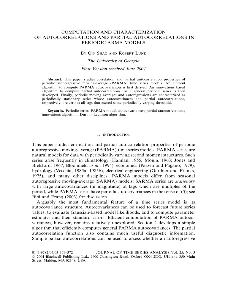Autocorrelation in Periodic ARMA Models | PDF | Autocorrelation ...