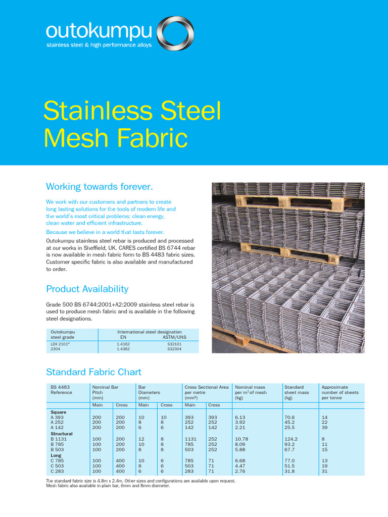 Outokumpu Stainless Mesh Fabric Datasheet | PDF | Secondary Sector Of ...