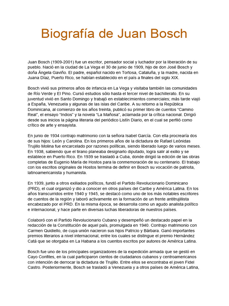 Biografia de Juan Bosch | PDF