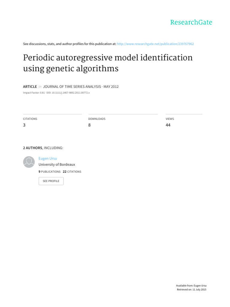 Ursu and Turkman (2012) (Periodic Autoregressive Model Identification Using Genetic Algorithms ...