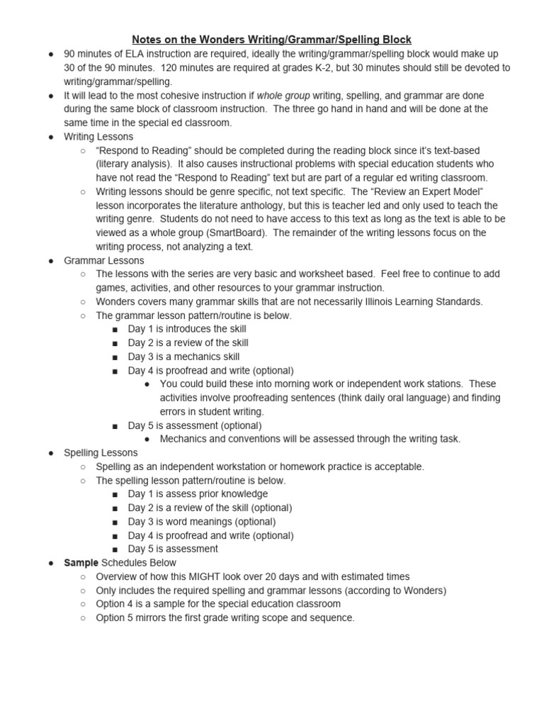 Wonders Schedule For Writing, Spelling, Grammar | PDF | Proofreading ...