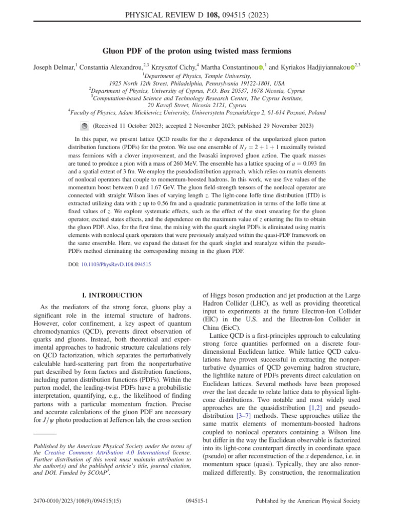 Gluon PDF of The Proton Using Twisted Mass Fermion | PDF | Quantum Chromodynamics | Quark