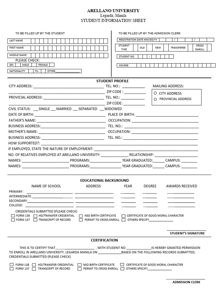 Student Information Sheet (SIS) | PDF