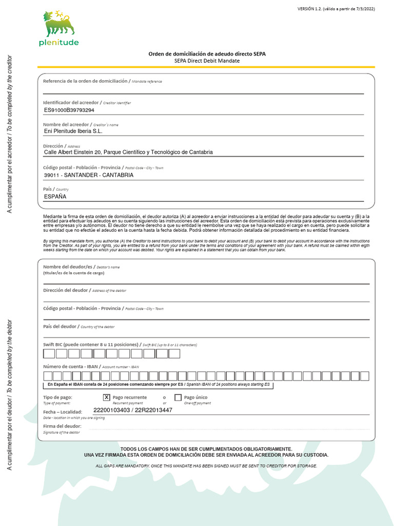 Documento - Sepa - V1.2 - 070322 Particulares | PDF