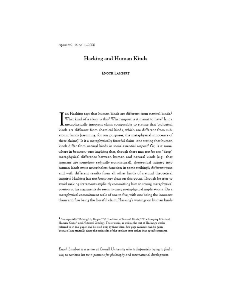 Lambert-Hacking and Human Kinds | PDF | Existentialism | Martin Heidegger