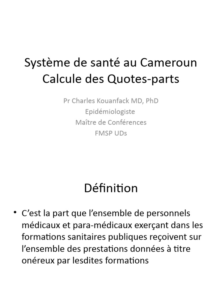 Système de Santé Au Cameroun - Calcul Des Quotes Parts | PDF ...