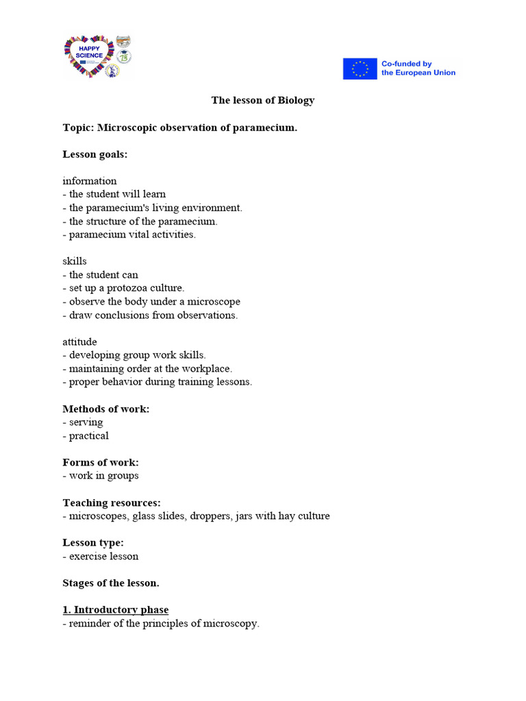 Paramecium Microscopy Worksheet | PDF