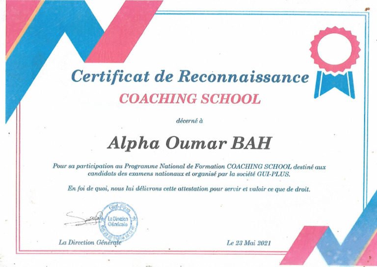 Certificat de Reconnaissance | PDF