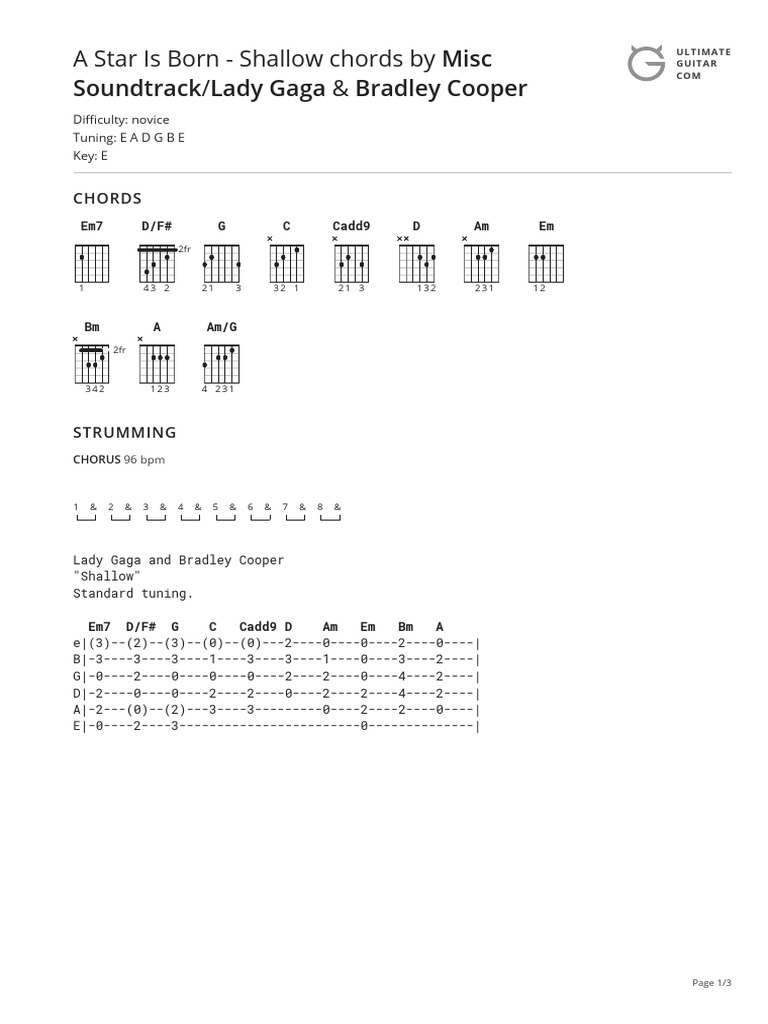 A Star Is Born - Shallow Chords by Misc Soundtracktabs at Ultimate ...