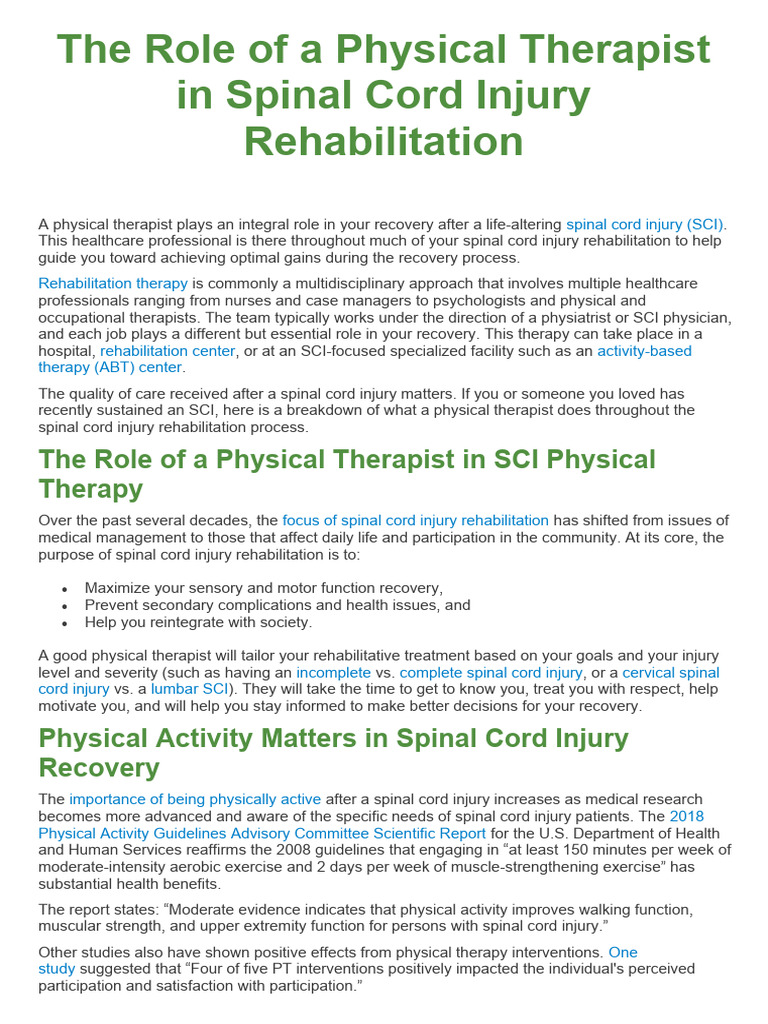 The Role of A Physical Therapist in Spinal Cord Injury Rehabilitation ...