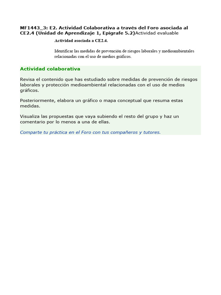 E2. Foro CE2.4 (Unidad de Aprendizaje 1, Epígrafe 5.2) | PDF ...