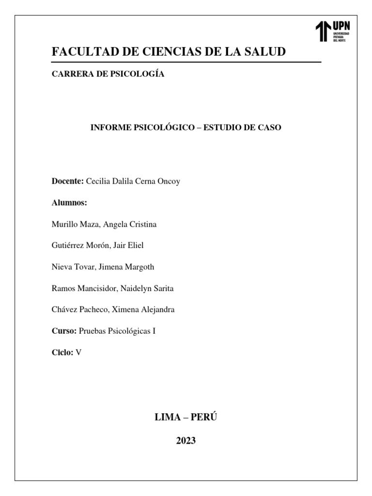 S15 - MODELO DE INFORME PSICOLÓGICO (Presentacion de Caso) | PDF | Las emociones | Autoestima