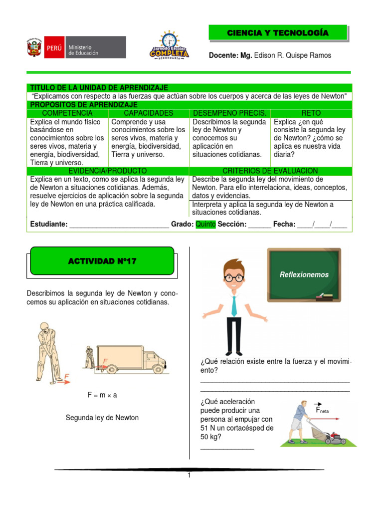Actividad 17 (5to) | PDF | Fuerza | Las leyes del movimiento de Newton
