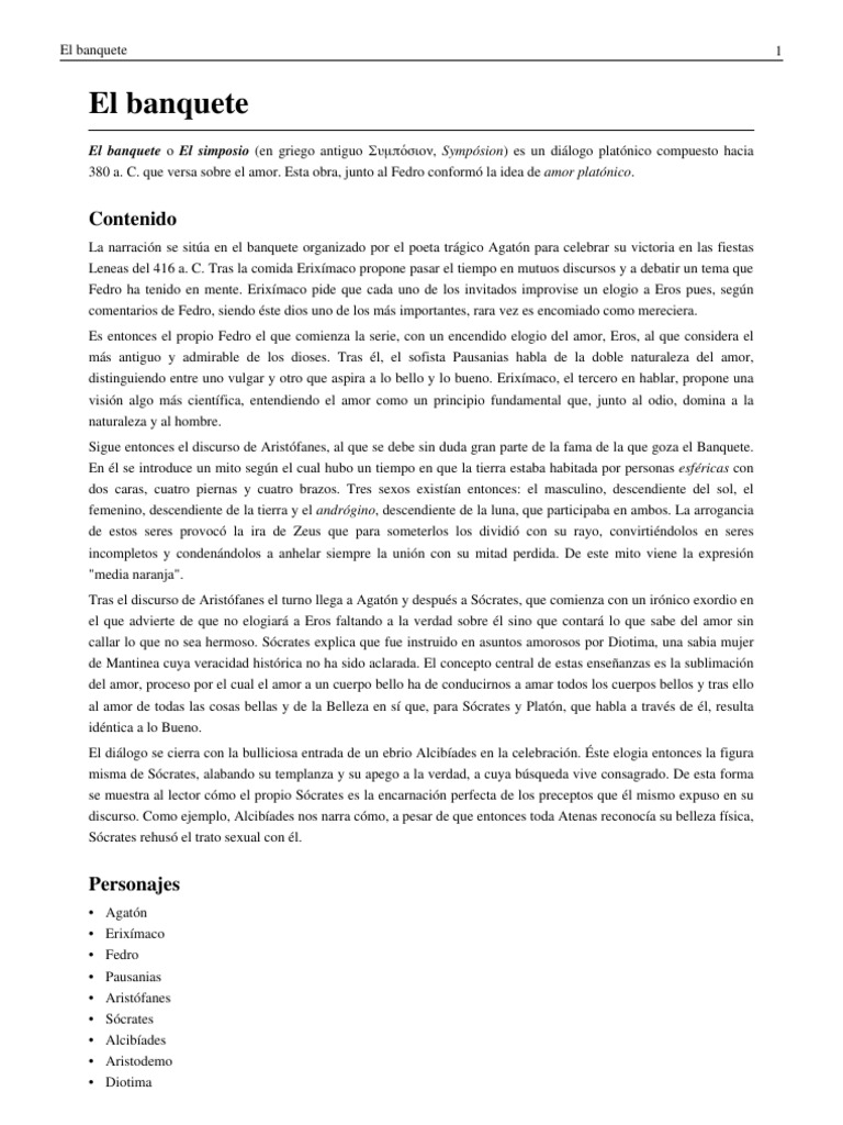 El Banquete de Platón: Amor y Sabiduría | PDF | Simposio (Platón) | Los ...