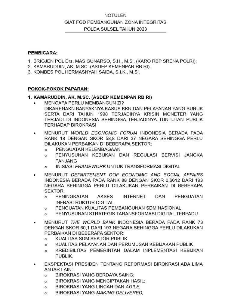 Notulen FGD | PDF | Bisnis